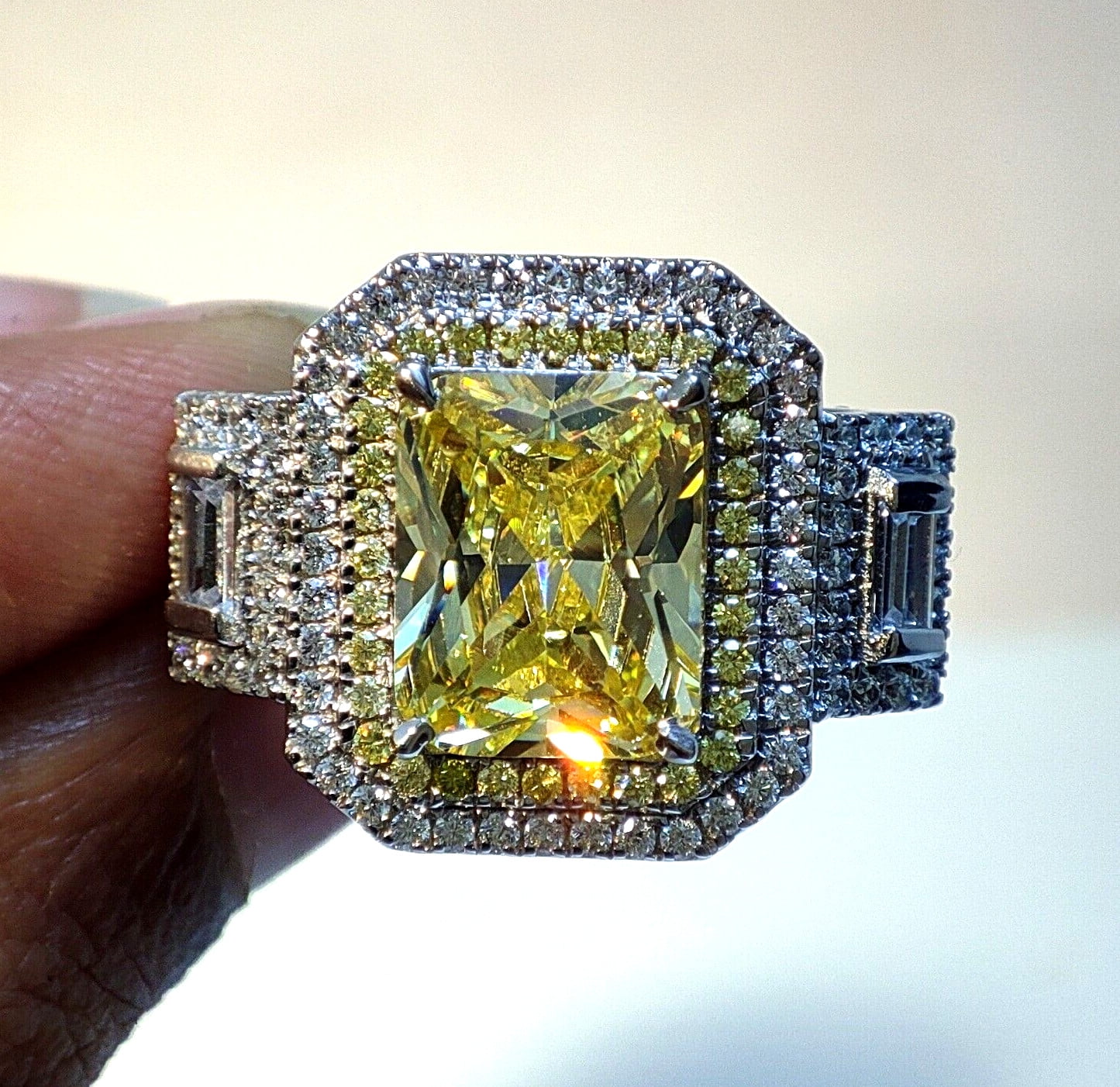 4.50 Ct Radiant Cut Lab Created Yellow Citrine Engagement Ring 925 ...