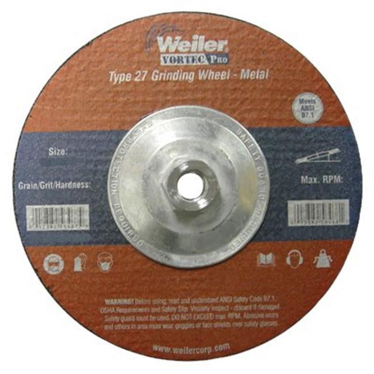 4-.50 in. X .25 in. Type 27 Grinding Wheel, A24R, .63 in.-11 A.H ...