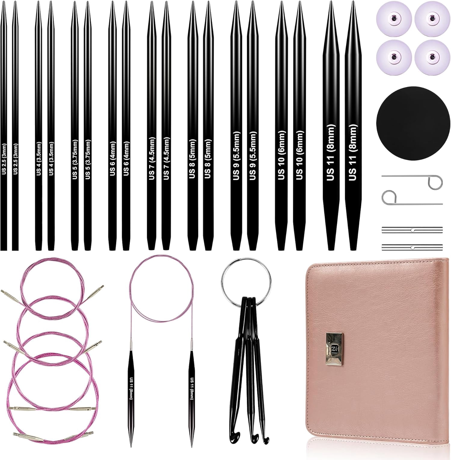 4.53-inch (11.5cm) Interchangeable Circular Knitting Set Sizes 2.5, 4 ...