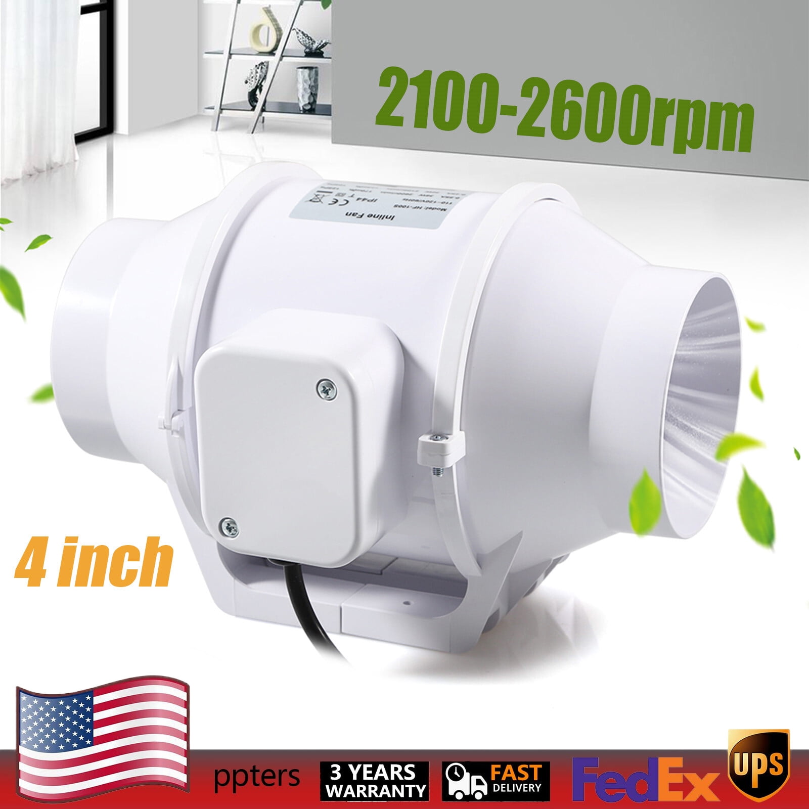 4" 530 CFM Exhaust Inline Duct Fan,2100-2600rpm Speed Blower Kit High ...