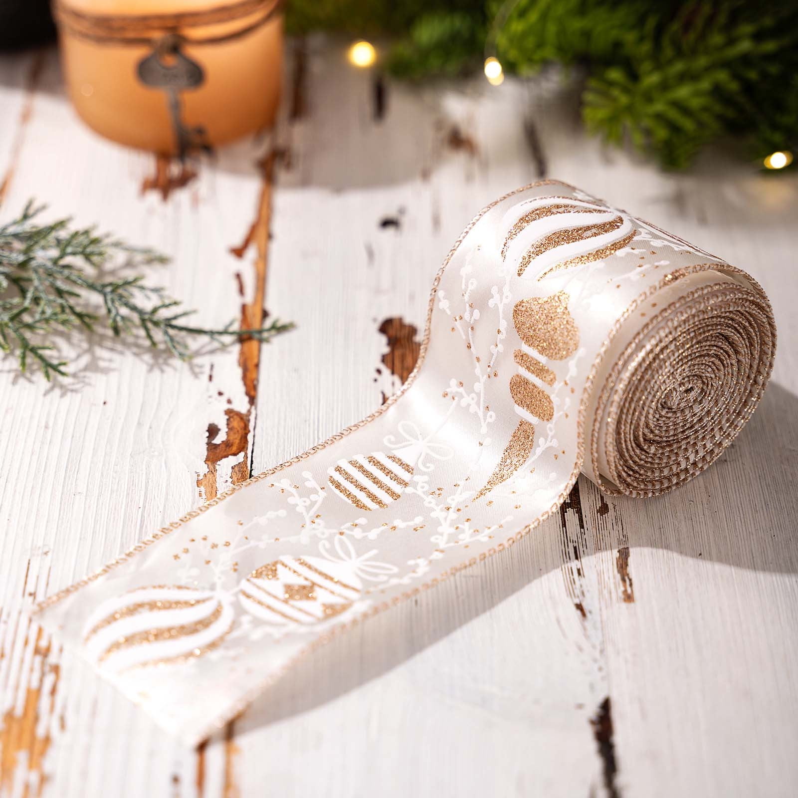 4.55m Christmas Webbing Roll with Attached Bows,Decorative Ribbon for ...