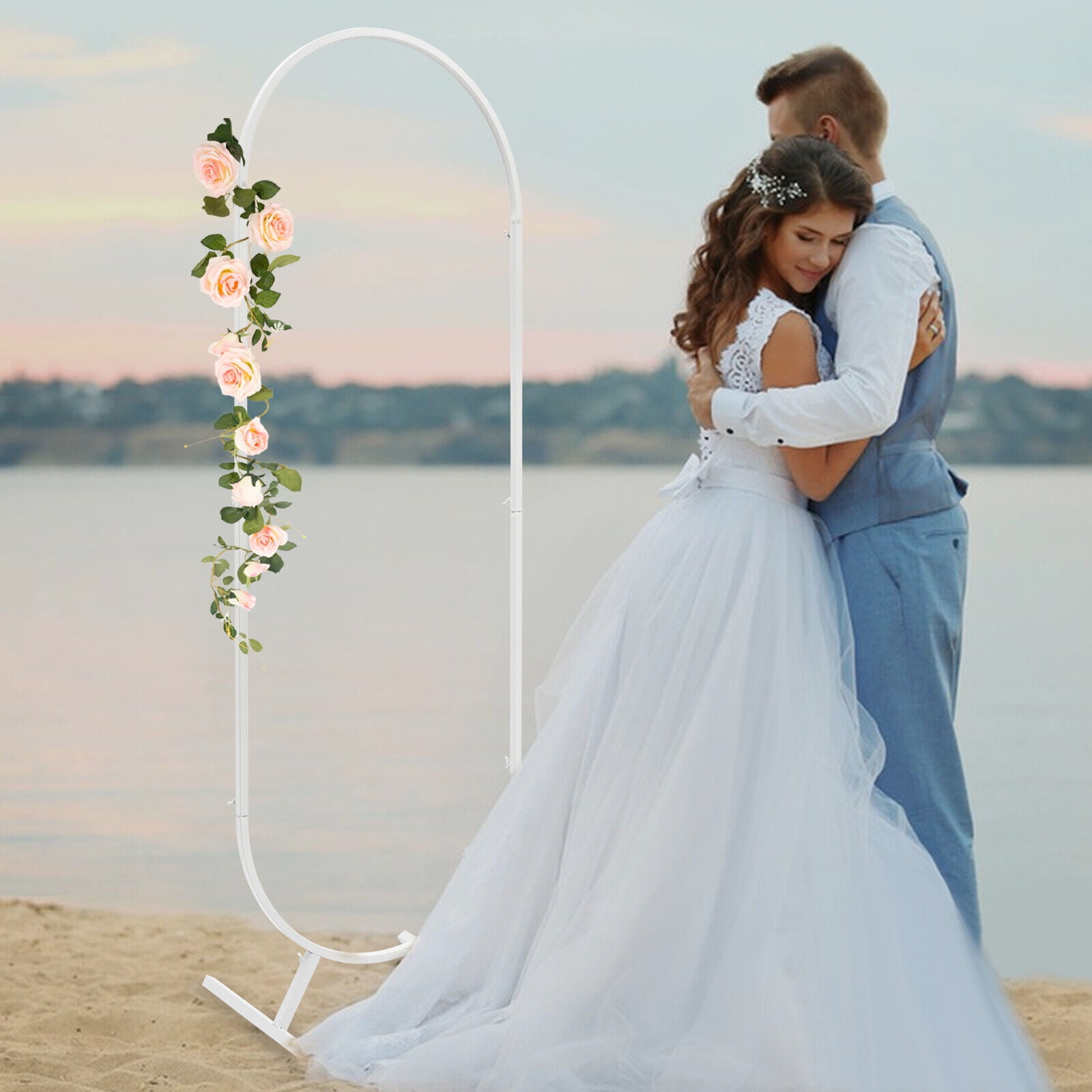 4.59ft / 5.58ft / 6.56ft White Sturdy Metal Oval Wedding Arch Frame ...