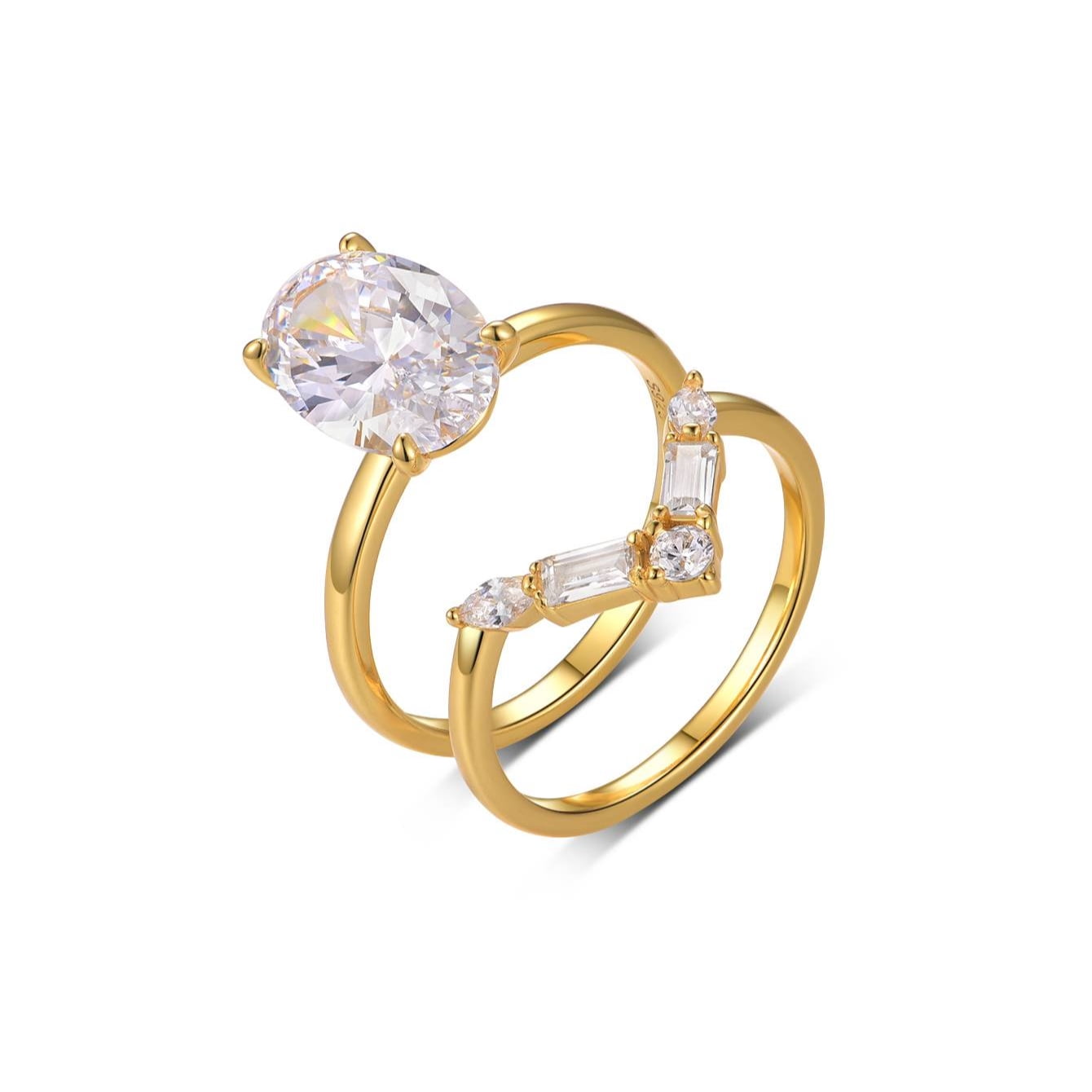 4.5CT Oval - Cut Moissanite Gold Ring Set 8x12mm Geometric Design ...