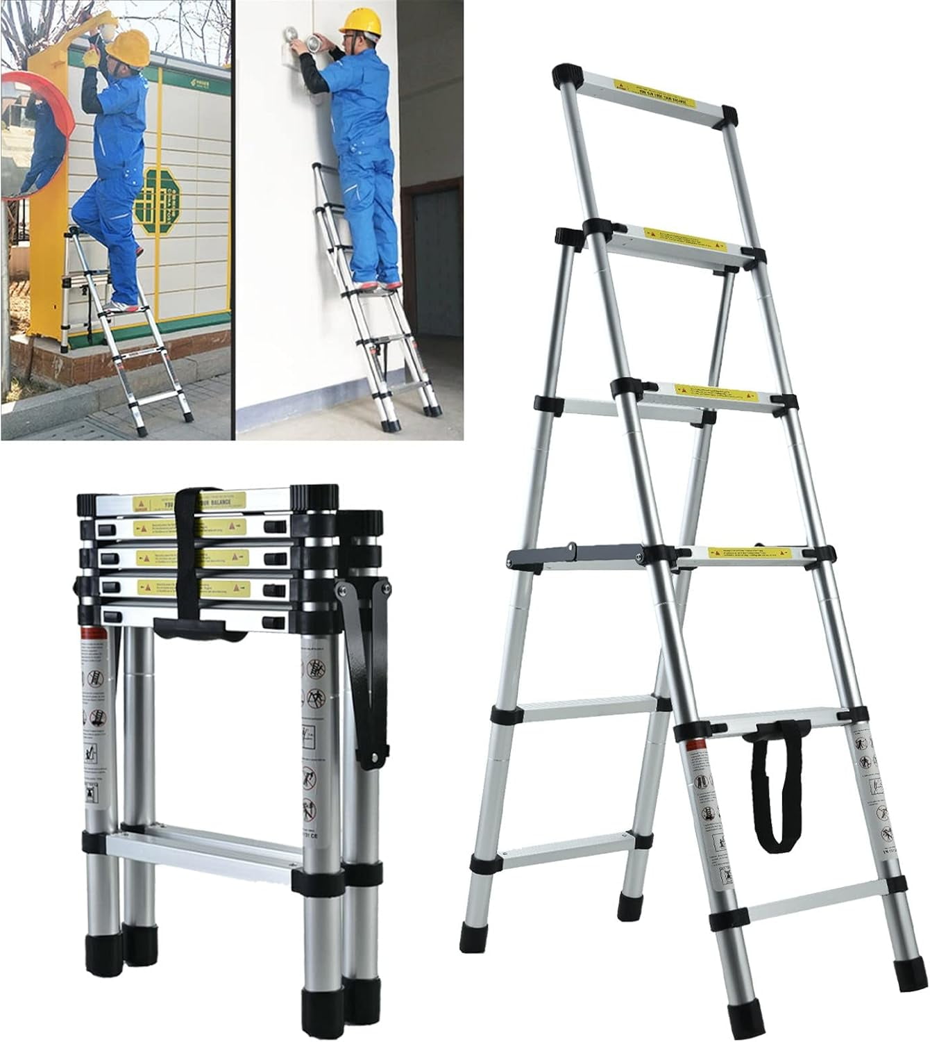 4.5FT A-Frame Aluminum Telescoping Ladder 4+5 Step Ladder Portable ...