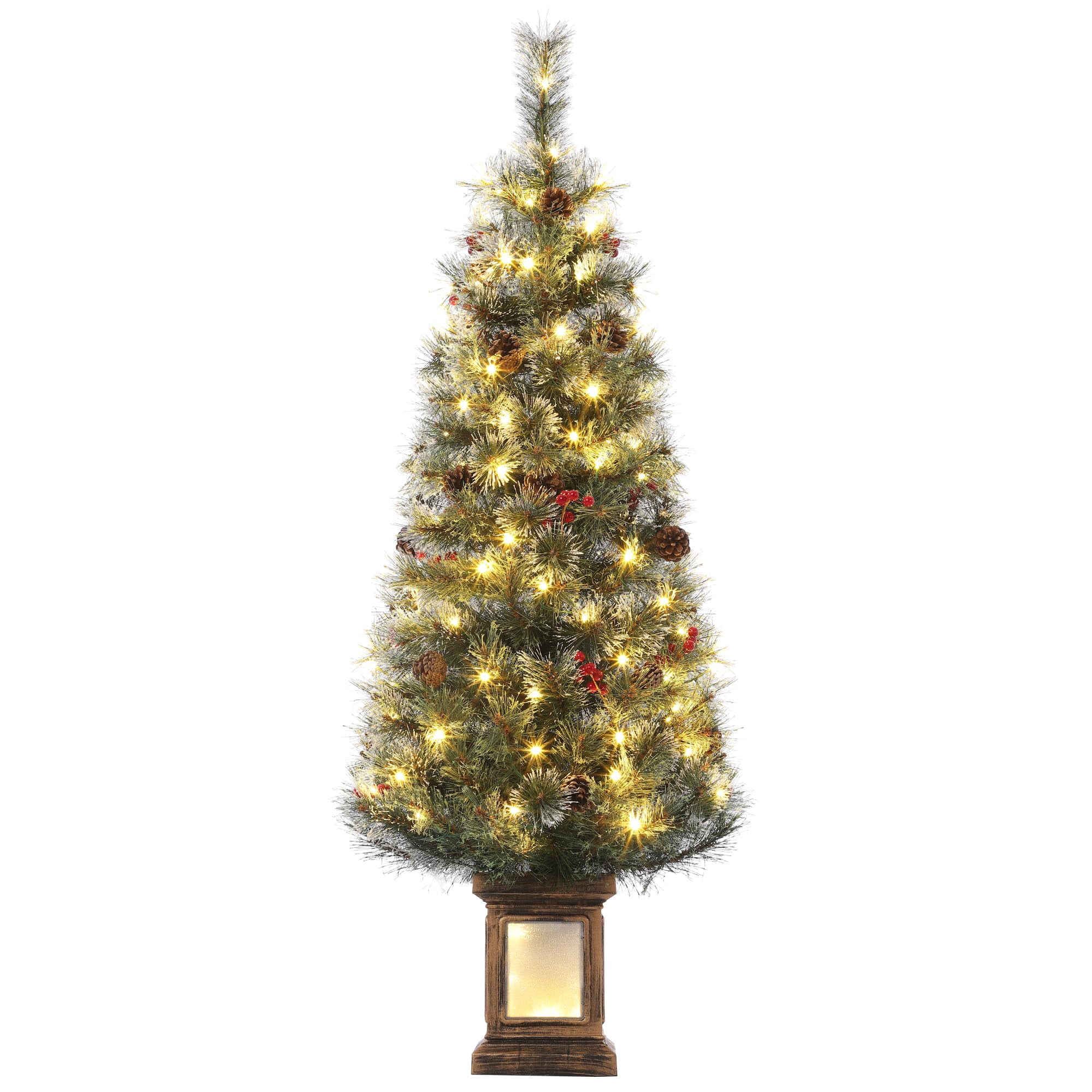 4.5FT Christmas Tree Faux Frost Blooming Cedar Body, Includes 108 LED ...