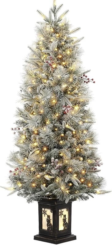4.5FT Christmas Tree Faux Frost Blooming Cedar Body, Includes 8-Mode ...