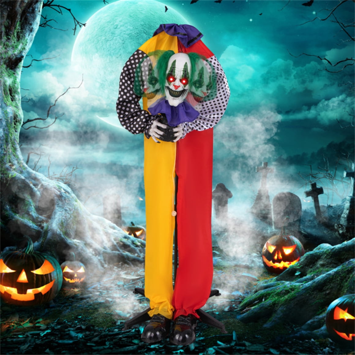 4.5FT Halloween Decorations, Animatronics Clown with Posable Head and ...