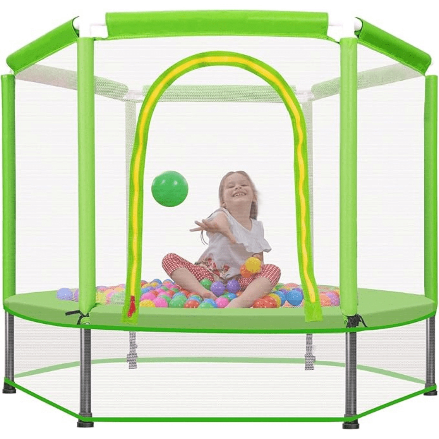 4.5FT Kids Mini Trampoline, Indoor/Outdoor, Safety Enclosure Net ...