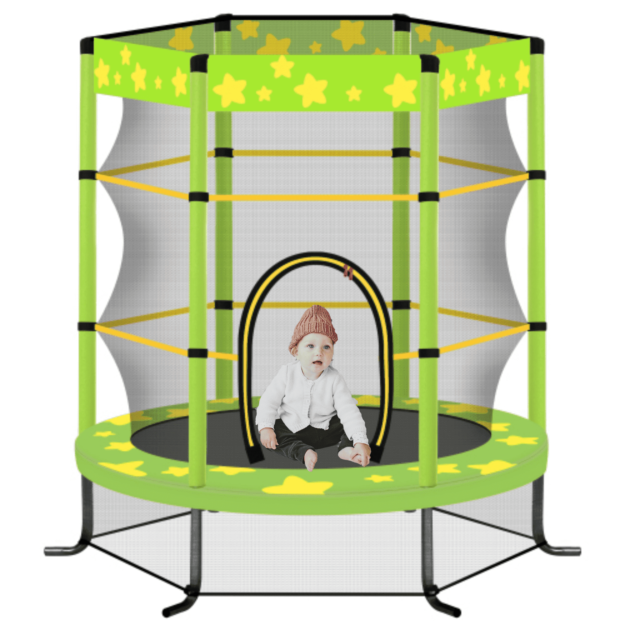 4.5ft Kids Trampoline Indoor Outdoor with Safety Enclosure Net, 55 Inch ...