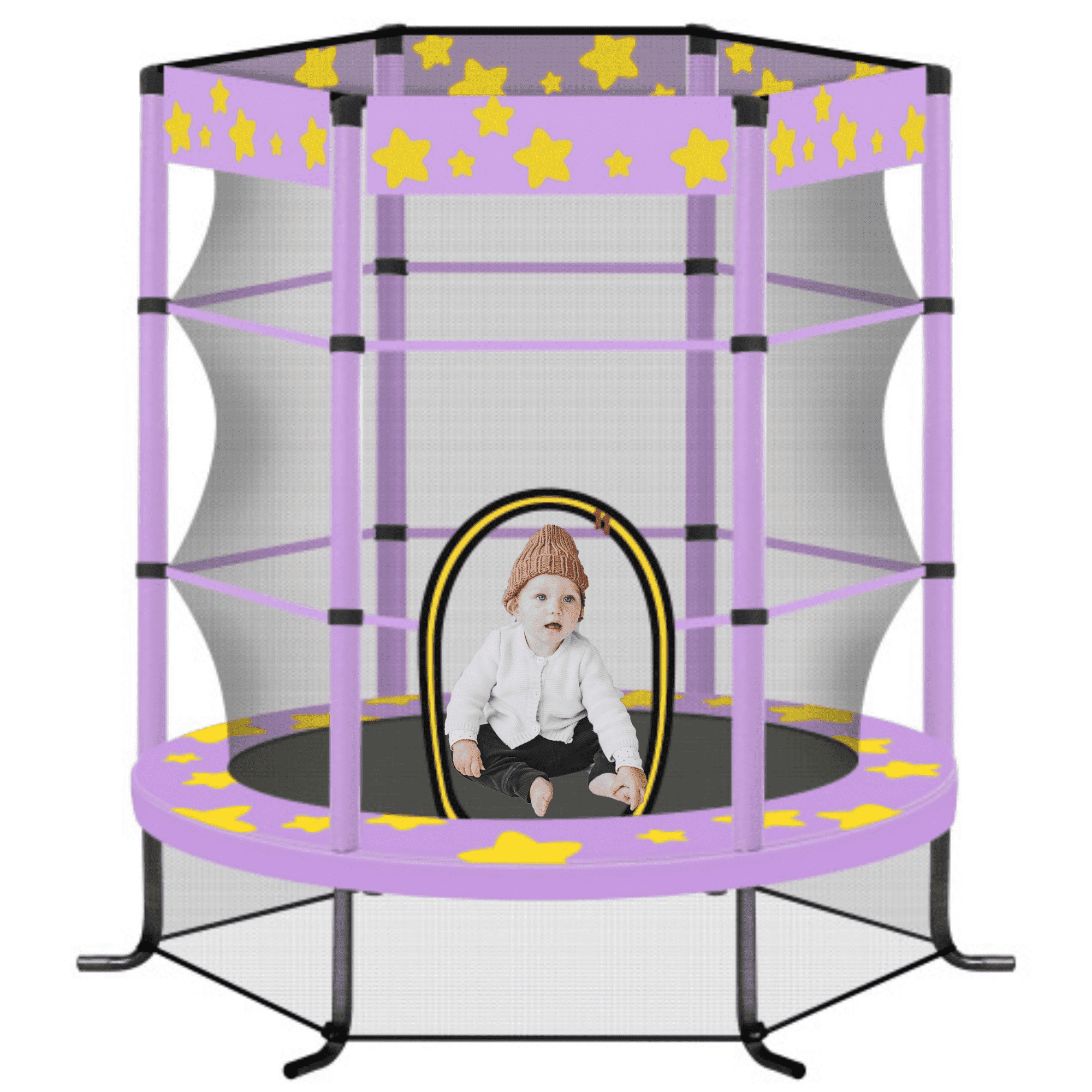 4.5ft Kids Trampoline Indoor Outdoor with Safety Enclosure Net, 55 Inch ...