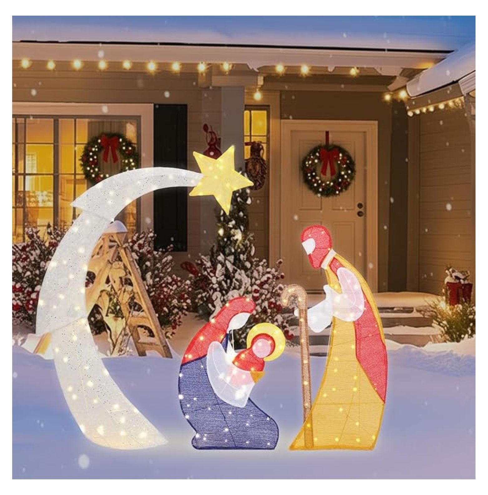 4.5FT Lighted Nativity Scene Outdoor, Christmas Yard Decoration with ...