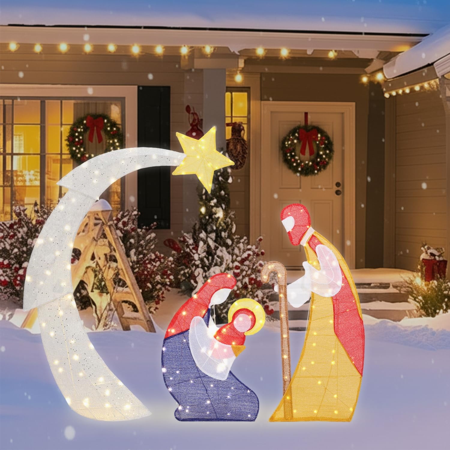 4.5FT Outdoor Nativity Scene, Lighted Nativity Scene Yard Christmas ...