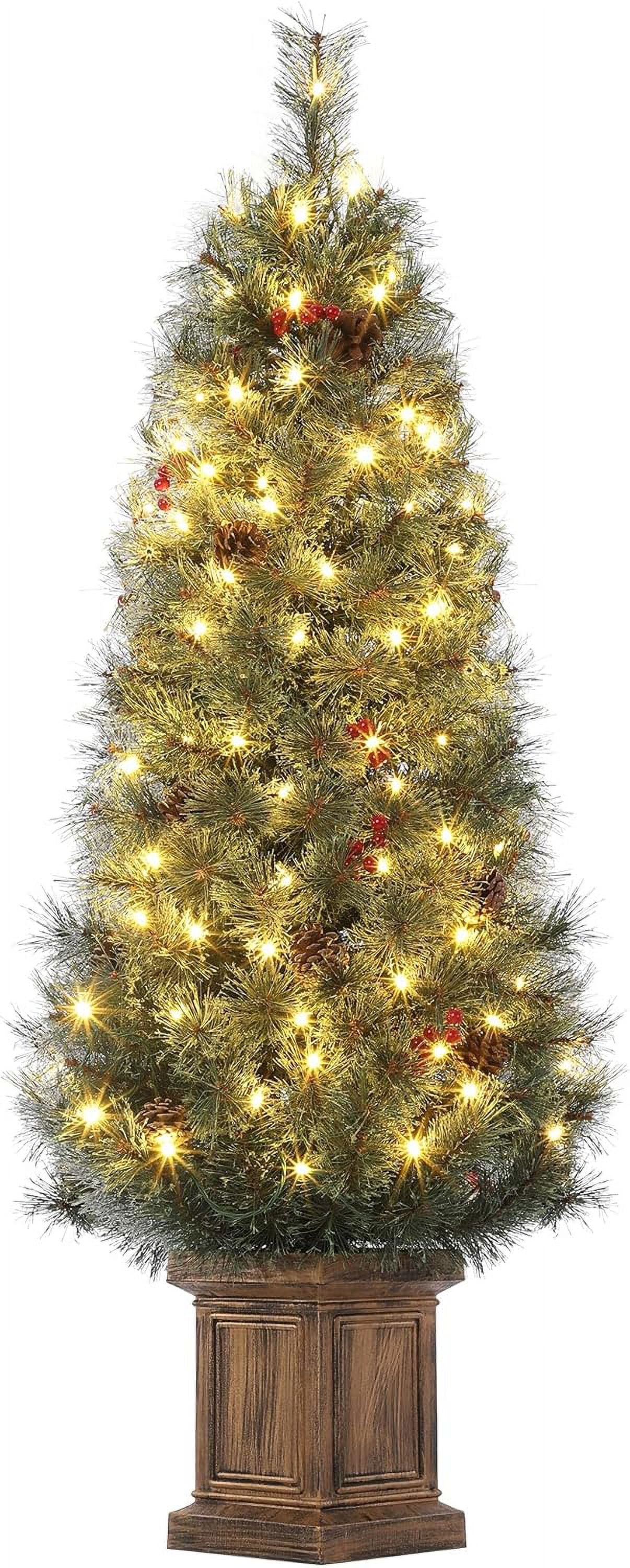 4.5FT Pre-Lit Artificial Christmas Tree with Potted Base, 108 Warm ...