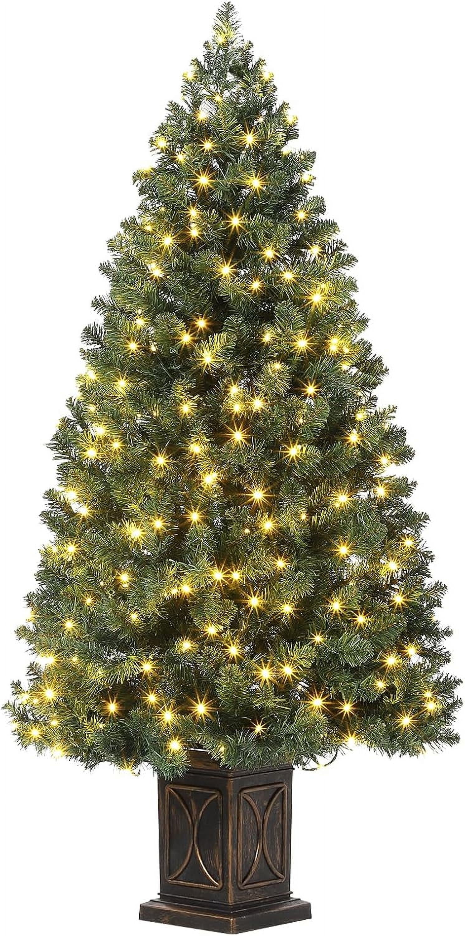 4.5FT Pre-Lit Artificial Christmas Tree with Potted Base, 108 Warm White Battery-Operated LED ...