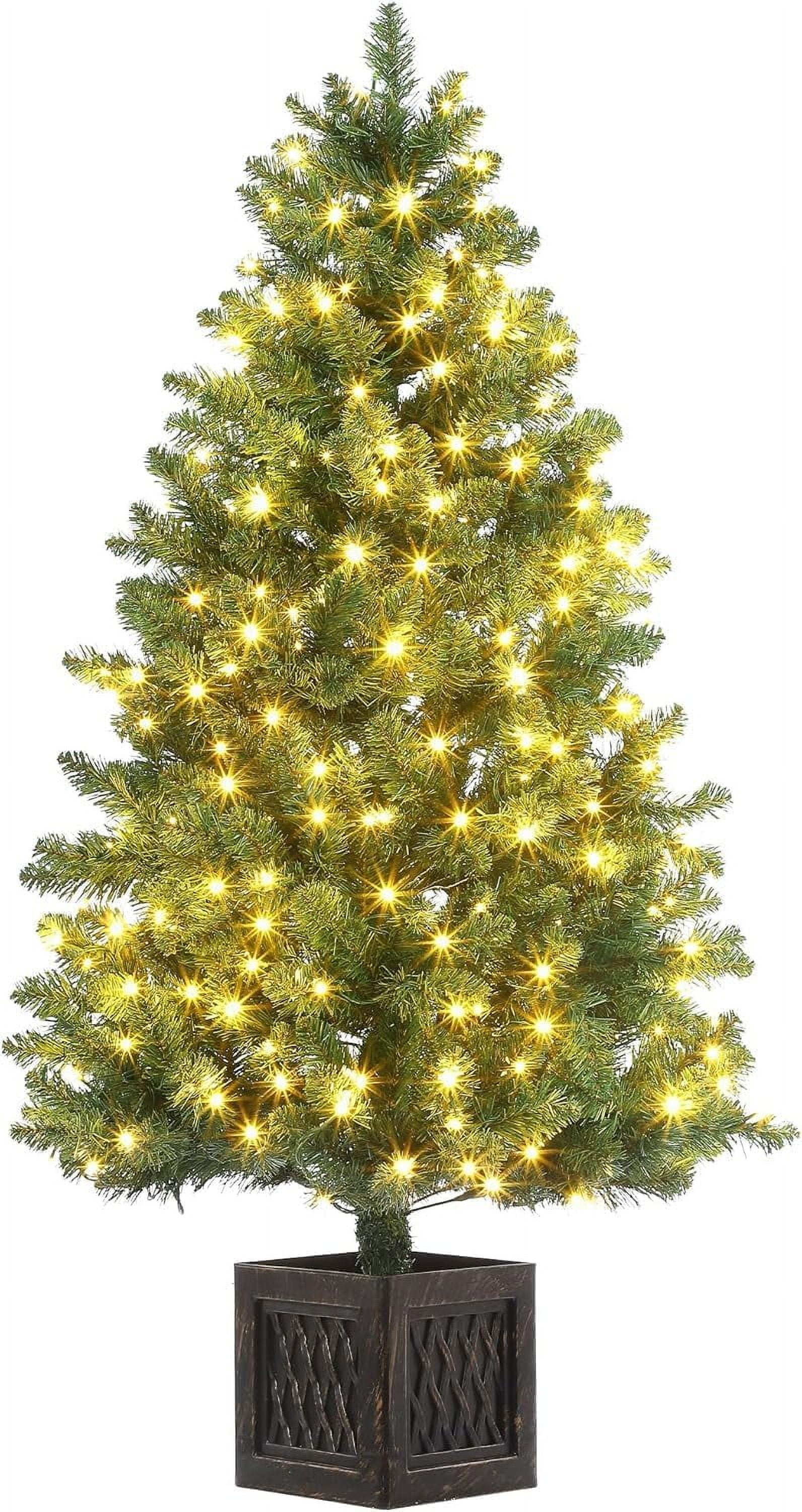 4.5FT Pre-Lit Artificial Christmas Tree with 300 Warm White Lights ...