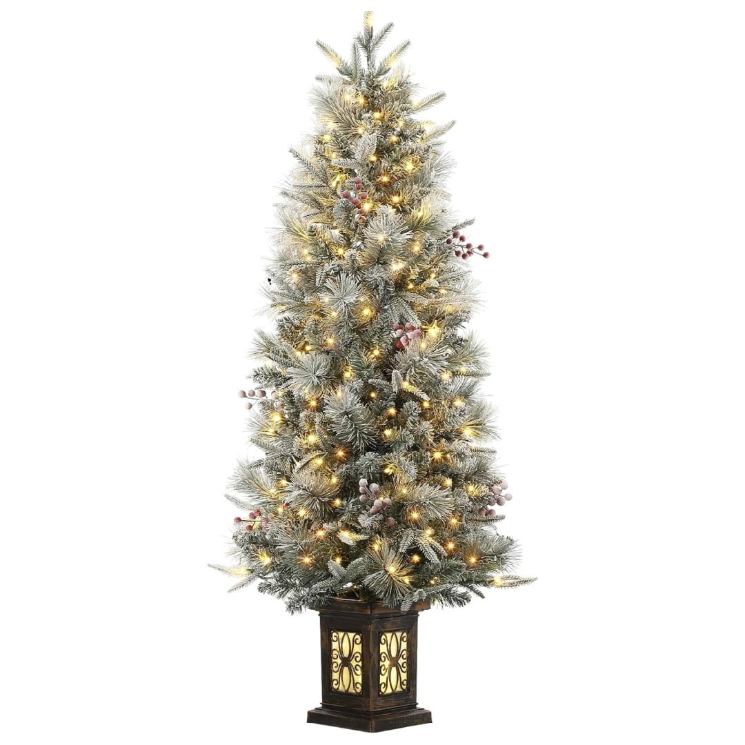 4.5FT Pre-Lit Artificial Spruce Christmas Tree with 200 Warm White LEDs ...