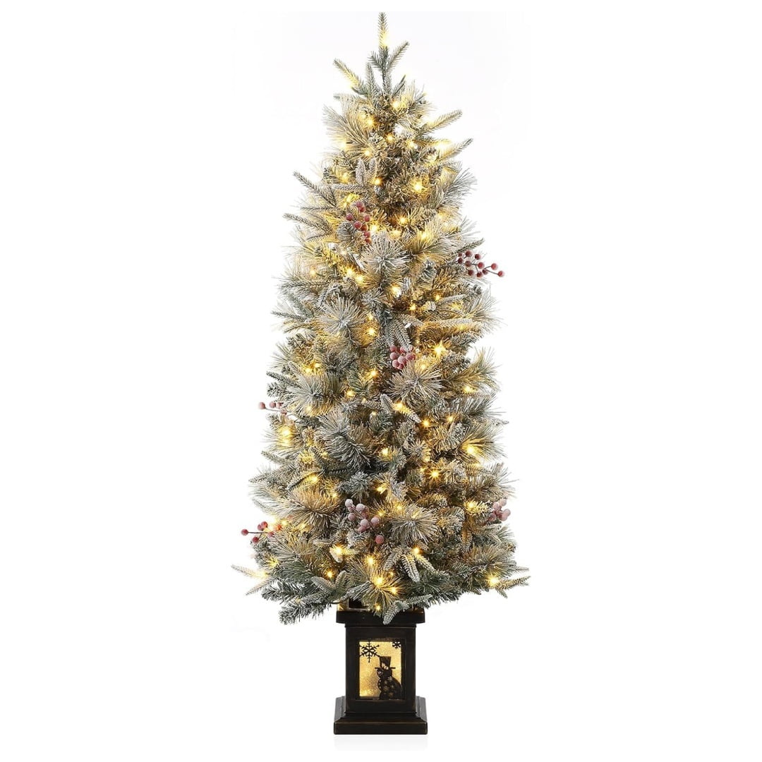4.5FT Pre-Lit Artificial Spruce Christmas Tree with 200 Warm White LEDs ...