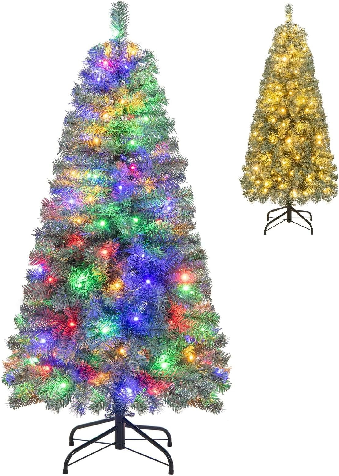 4.5FT Pre-Lit Pencil Christmas Tree, Hinged Artificial Xmas Tree with ...