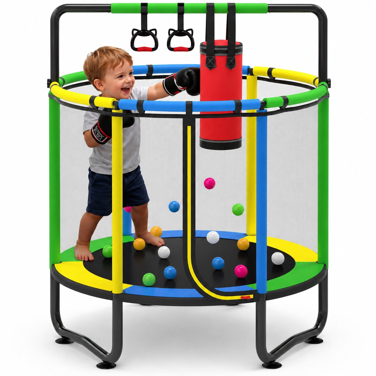 4.5FT Toddler Trampoline with Safety Enclosure Net, Kids Mini ...