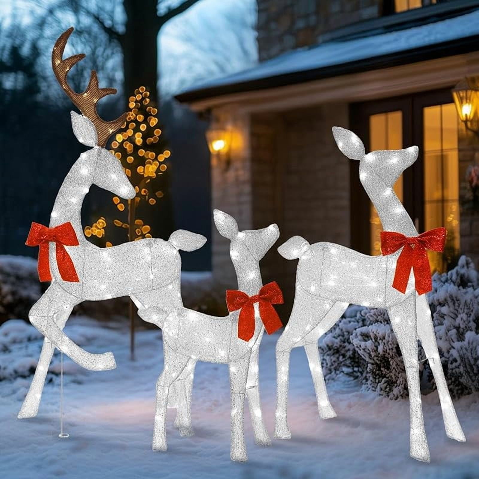 4.5Ft Lighted Reindeer Outdoor Christmas 2D Deer Family Sets Outdoor ...