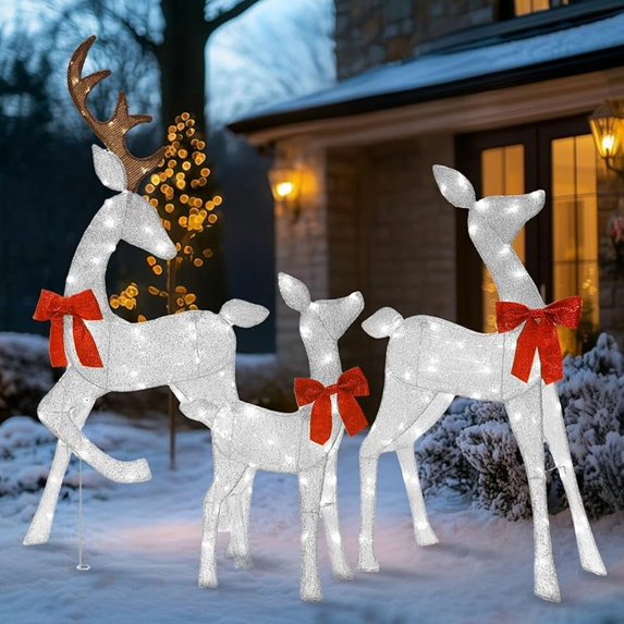 4.5Ft Lighted Reindeer Outdoor Christmas 2D Deer Family Sets Outdoor ...