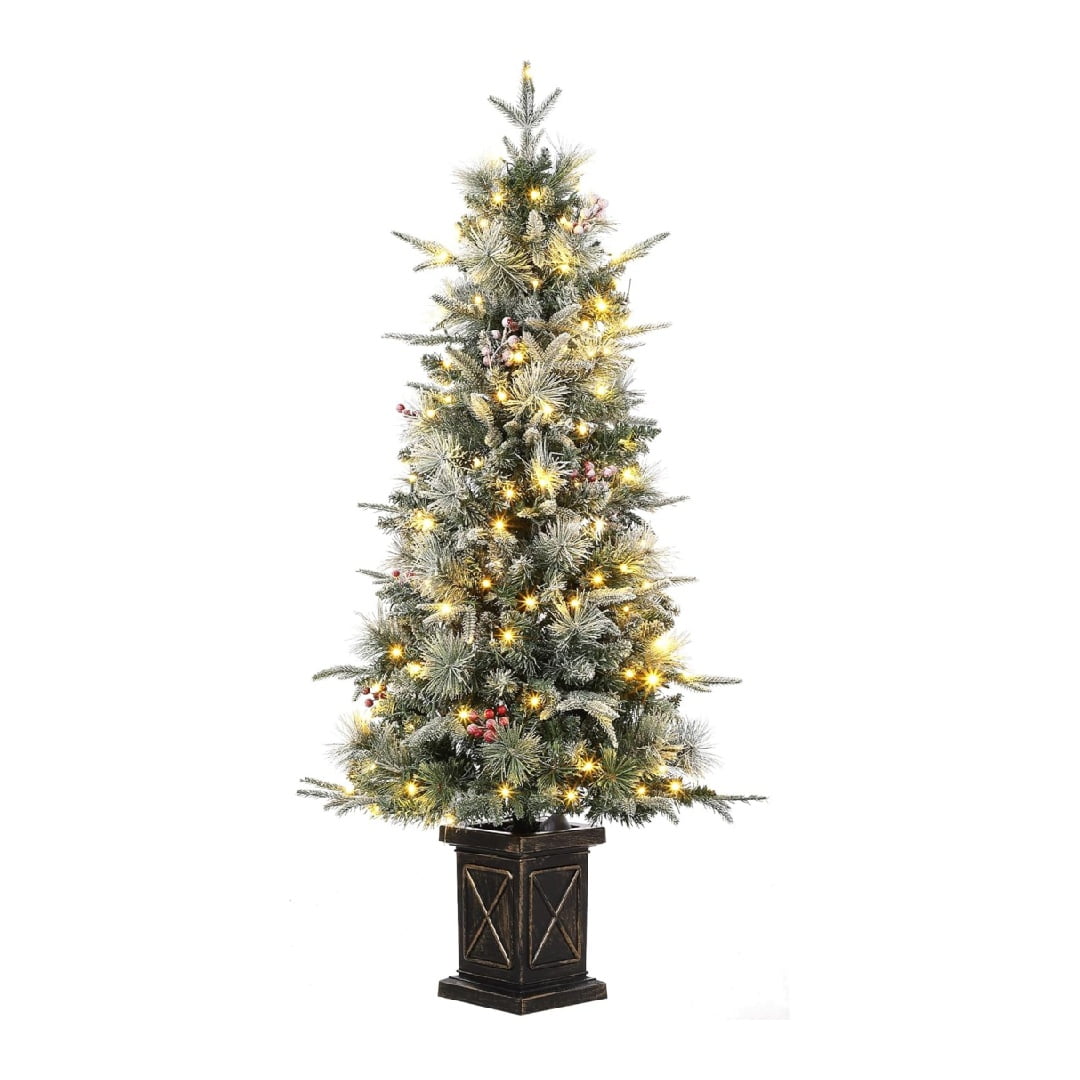 4.5Ft Pre-Lit Artificial Christmas Tree with 200 Warm White LED Lights ...