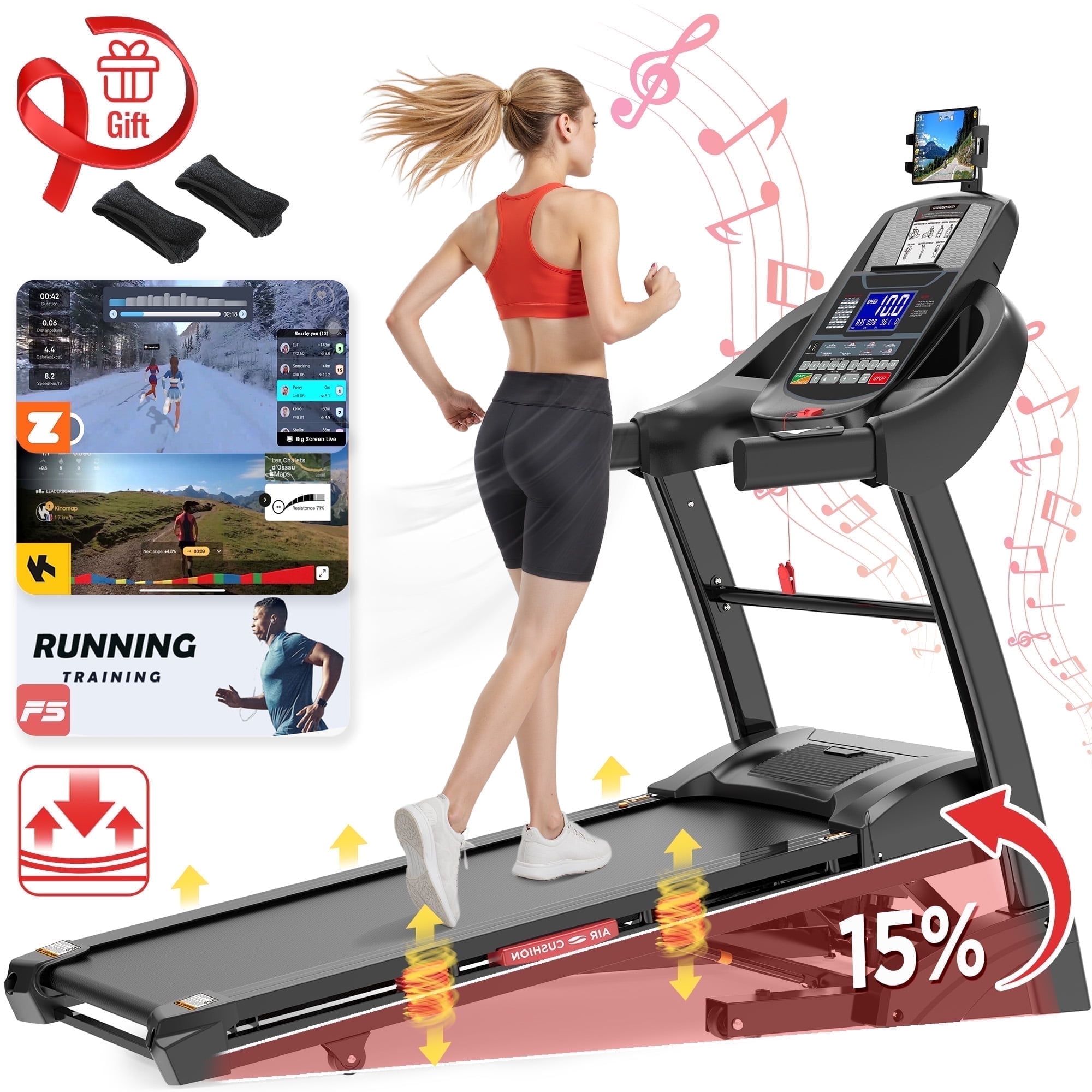 4.5HP Folding Treadmill for Home with 15% Auto Incline,Treadmill 300 LB ...