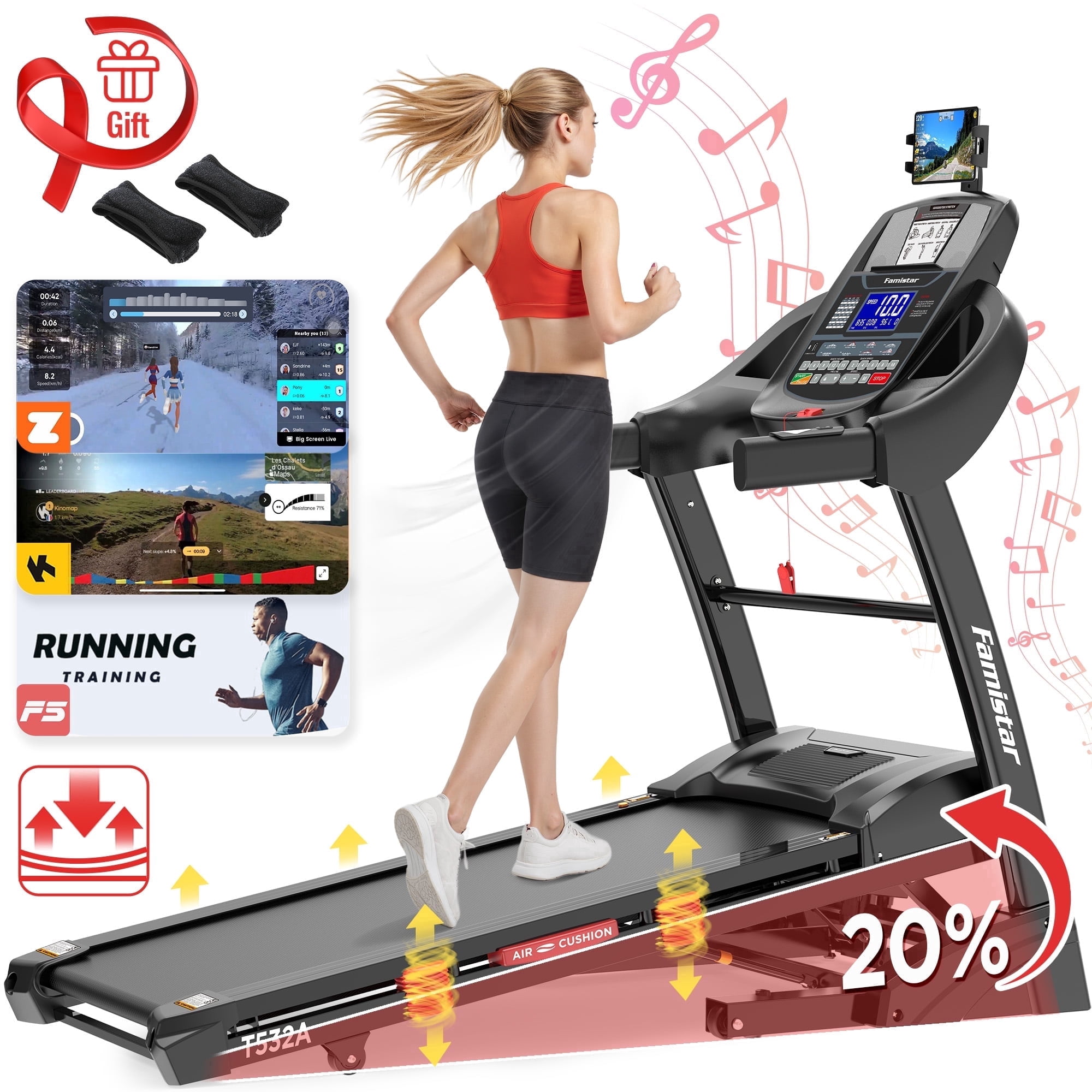 4.5HP Folding Treadmill for Home with 20% Auto Incline,Treadmill 400 LB ...