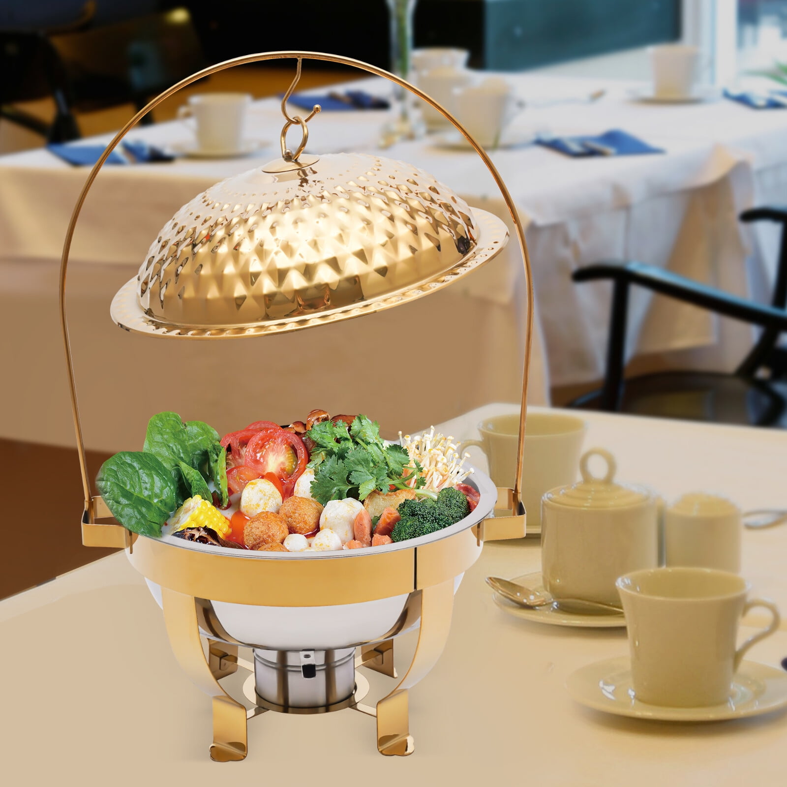 4.5L Round Stainless Steel Chafing Dish Sets Gold Accent Buffet Set ...
