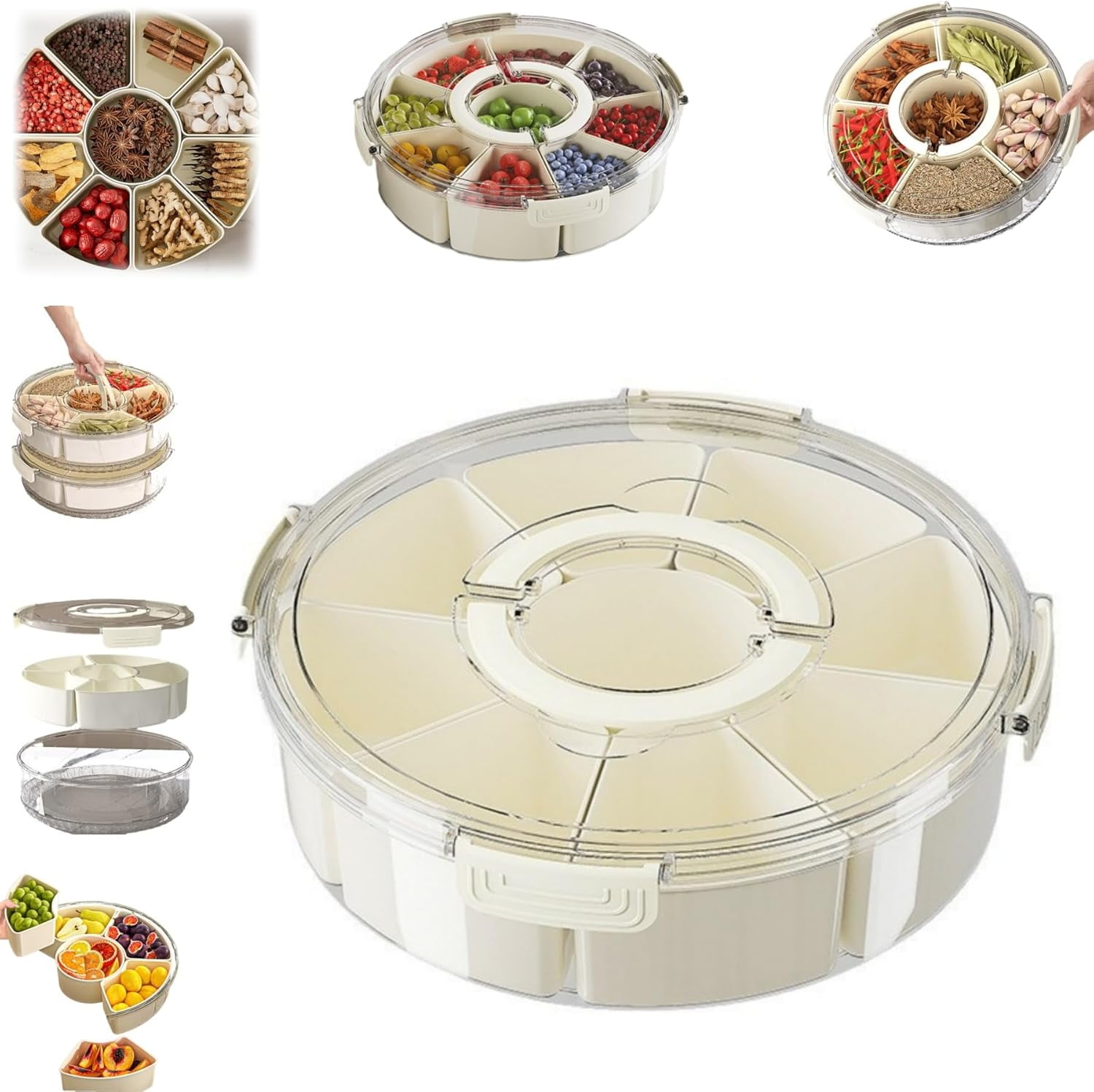 4.5L Sealed Rotating Deli Vegetable and Fruit Tray, Portable Clear ...