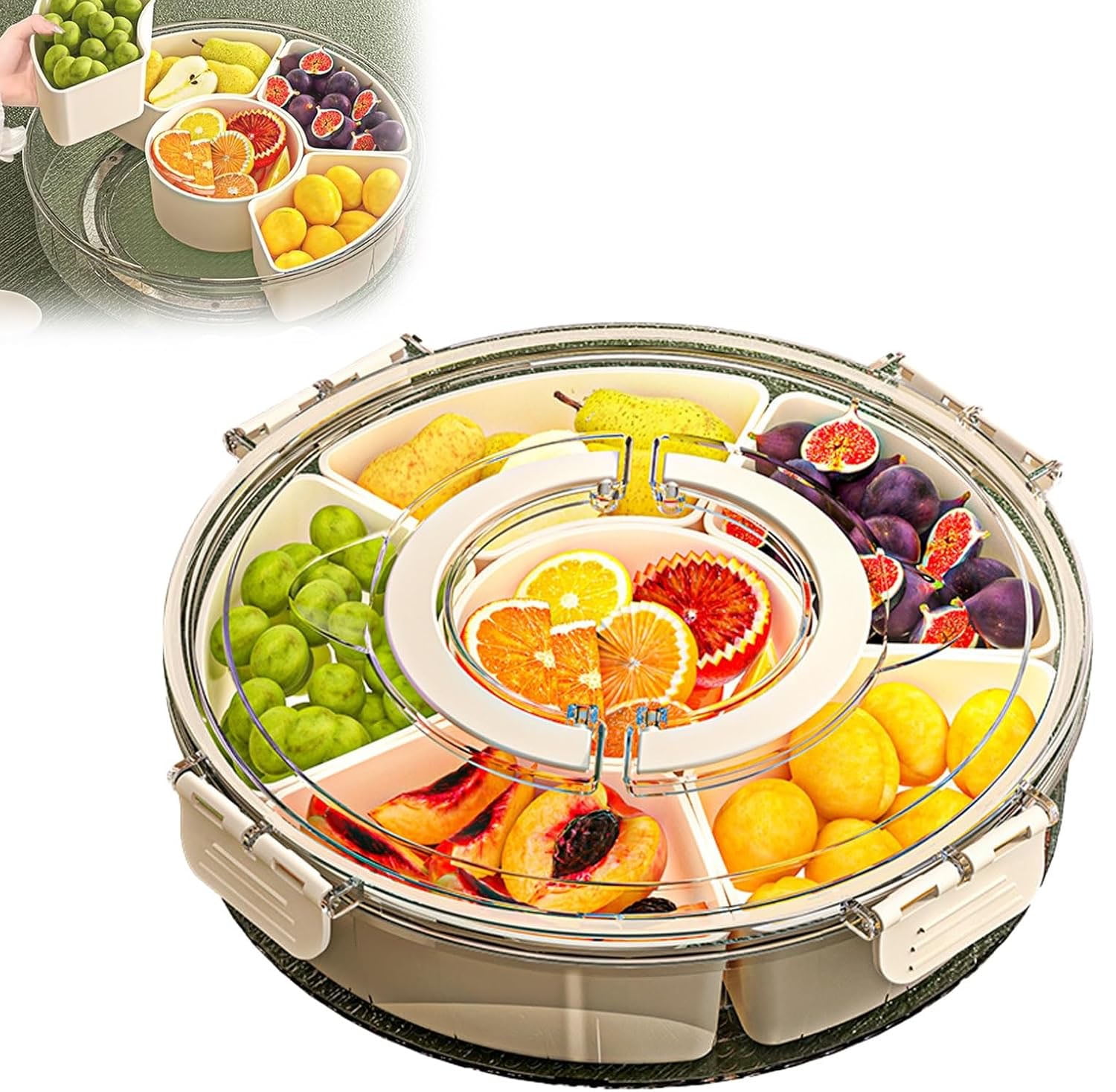 4.5L Sealed Rotating Deli Vegetable and Fruit Tray, Portable Clear ...