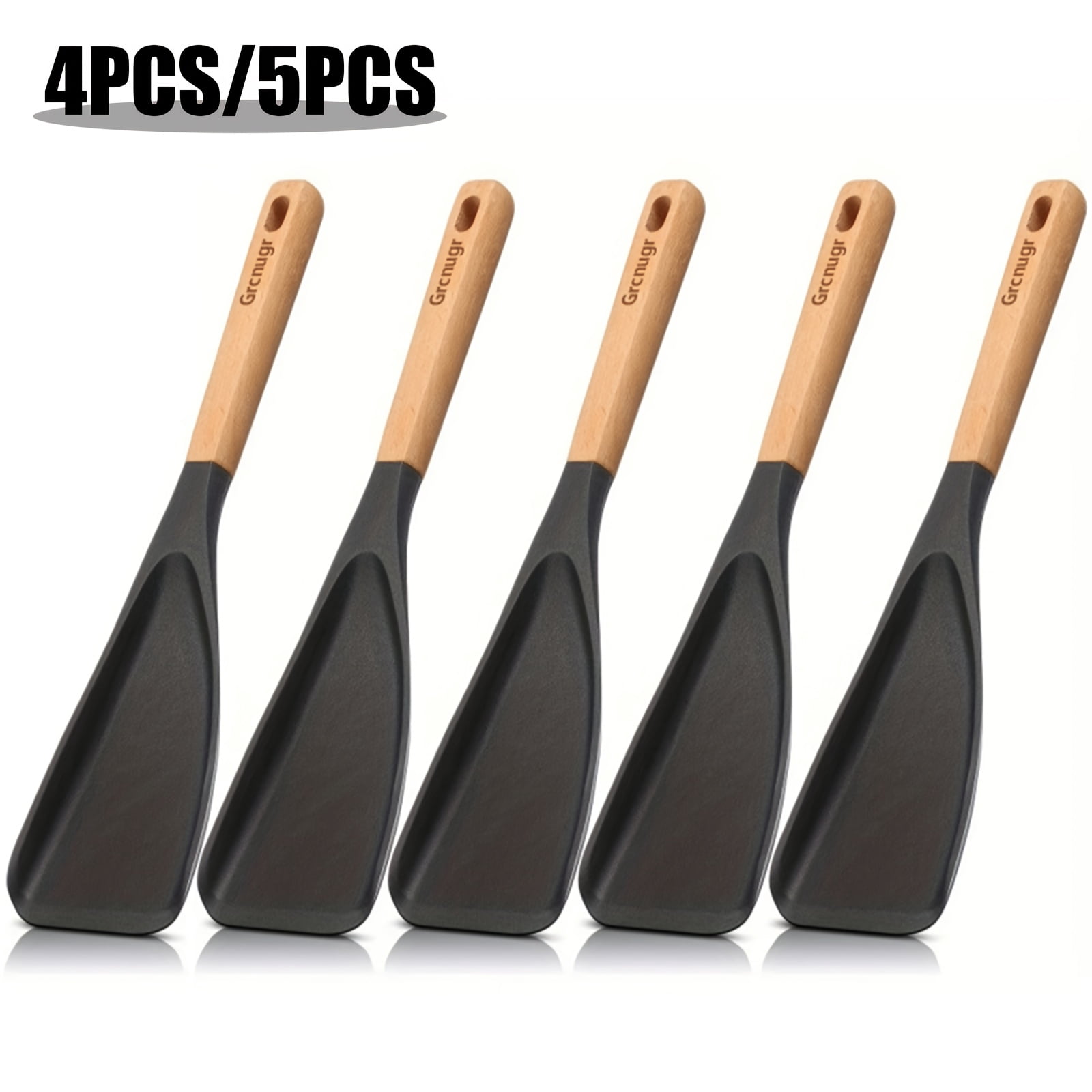 4/5Pcs 12 Inch Silicone Cooking Spoons & Spatulas, Wood Handle, Heat ...