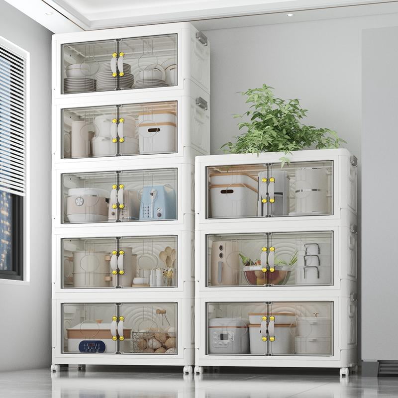 4/5Tier Stackable Plastic Storage Bins with Lid - Foldable Organizers ...