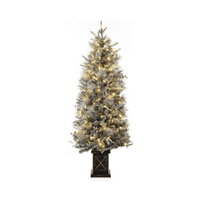 4' Pre-Lit Green Cypress Artificial Christmas Potted Tree with 100 Warm White Twinkle LED Lights ...