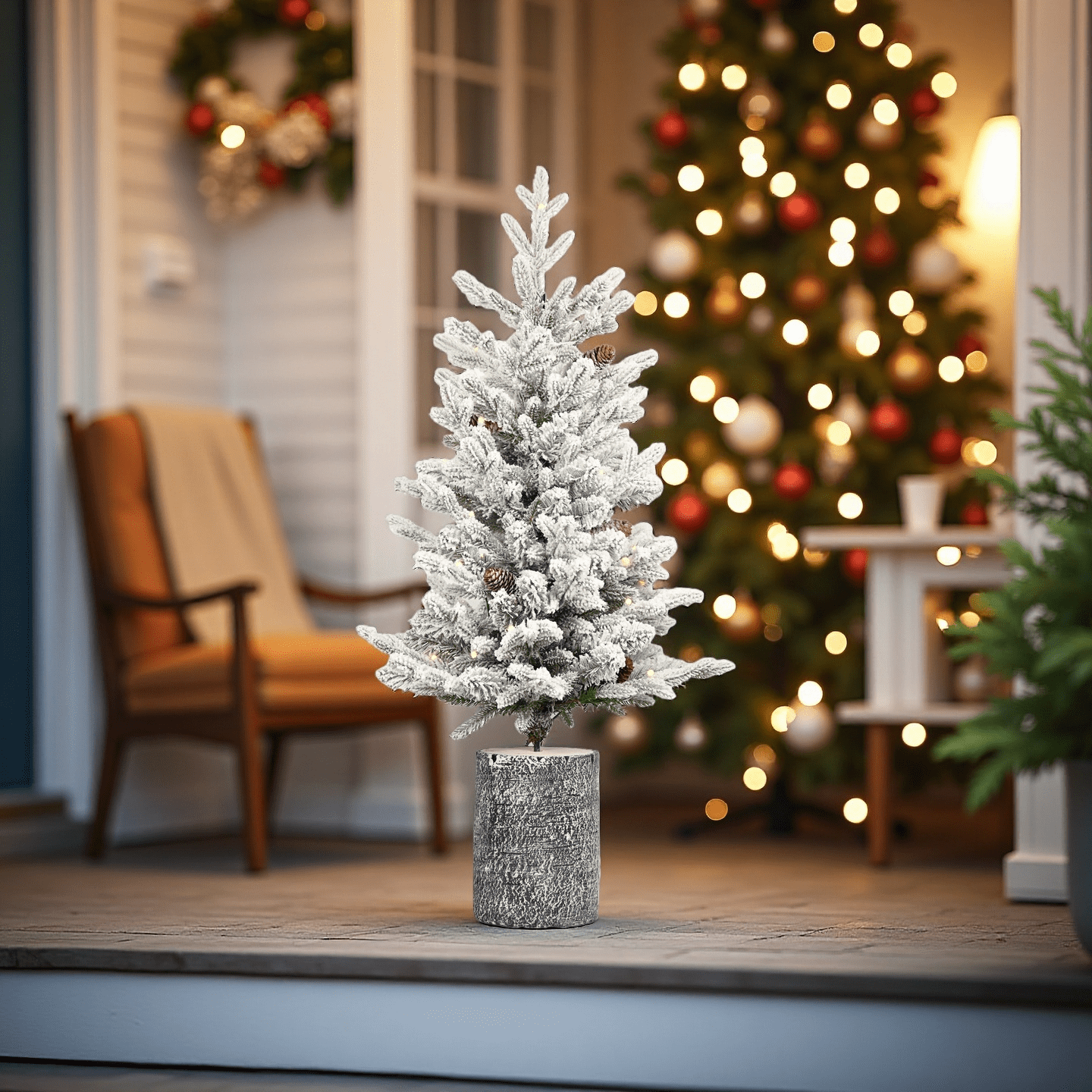 4.5ft Multi-Scene Flocking Basin Tree – 720 Tips, 19 Pine Cones, 150 ...