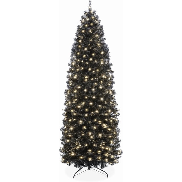 4.5ft Pre-Lit Black Artificial Christmas Tree, Slim Artificial Skinny ...