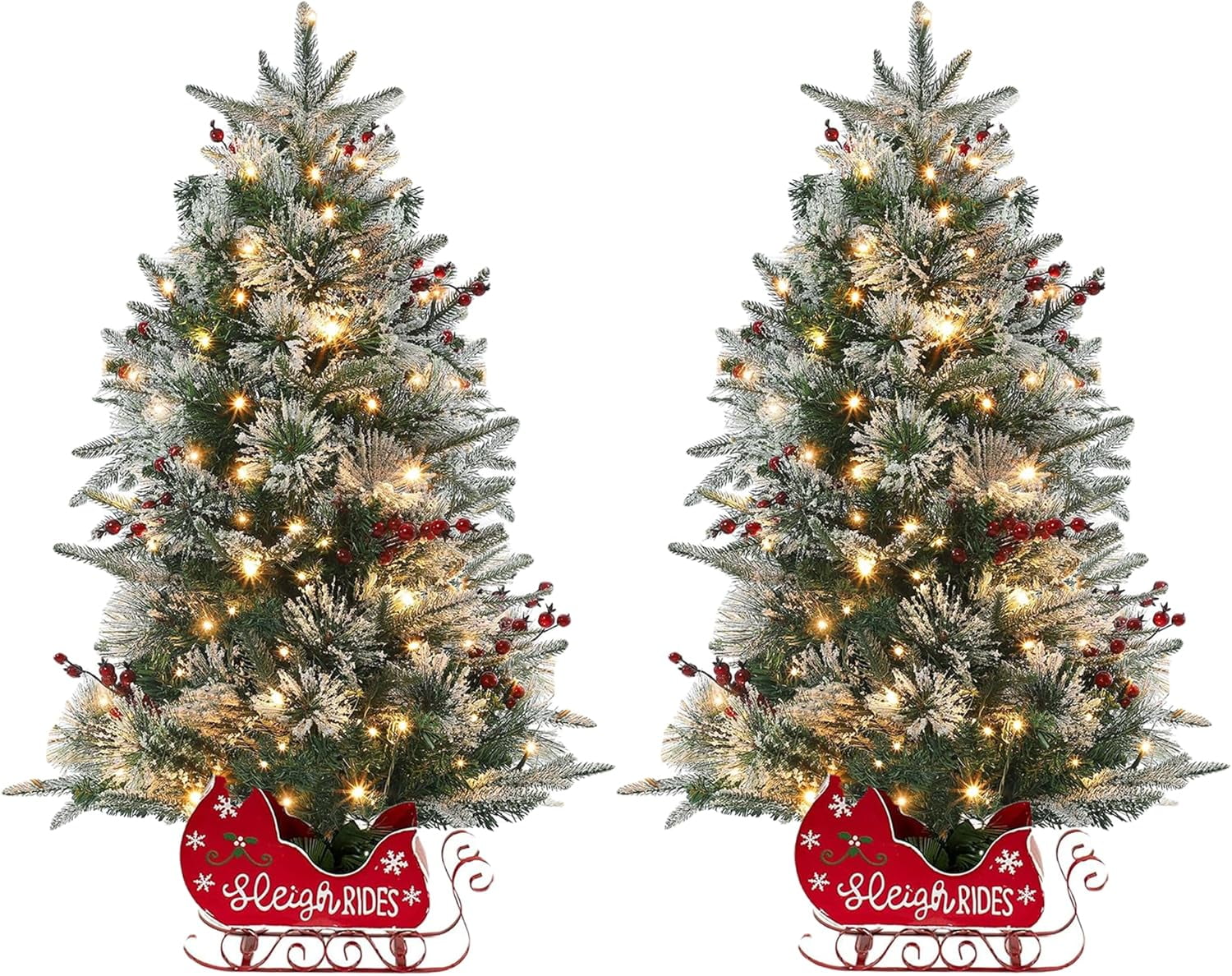 4.5ft Pre-Lit Frosty Bloom Potted Tree with Snowmobile Base – 200 LED ...