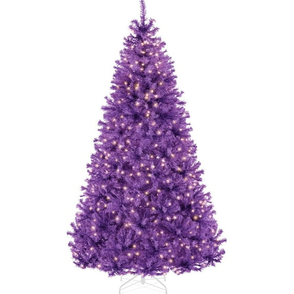 4.5ft Pre-Lit Purple Christmas Tree, Full Artificial Holiday Decoration ...