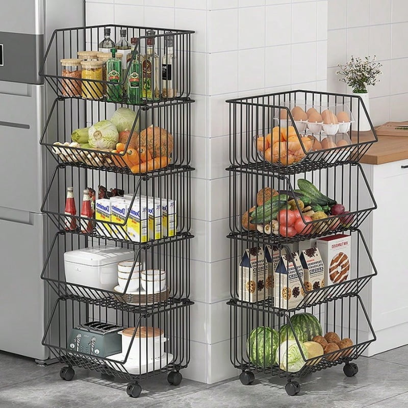 4/5layers Kitchen Fruit And Vegetable Basket, Snack Cart, Stackable ...