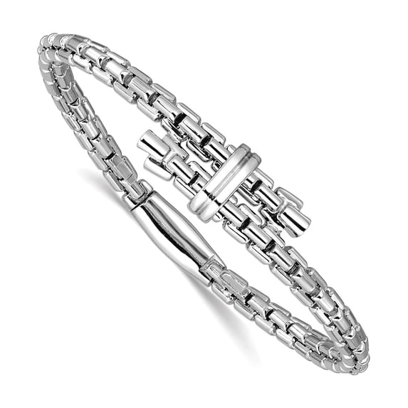 4.5mm 925 Sterling Silver Rhodium Plated Fancy Link Bypass Bangle ...