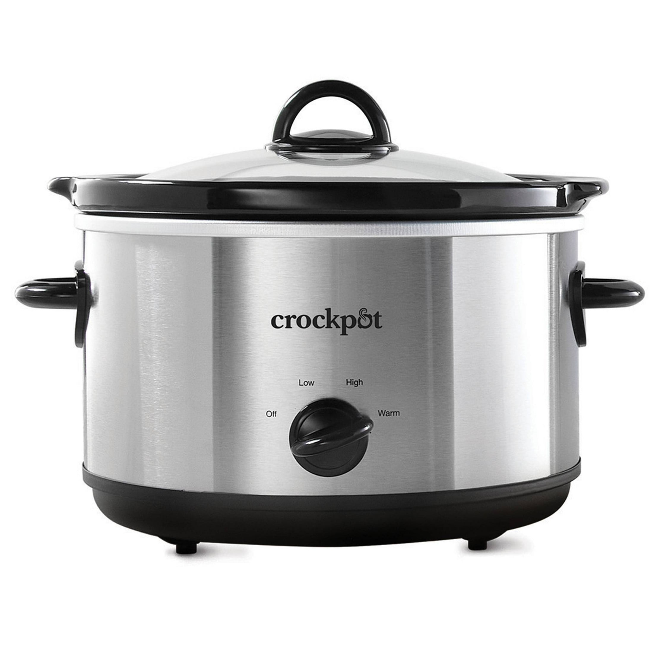 4.5qt Slow Cooker Silver: Ceramic, Glass, Stainless Steel, 3 Settings ...