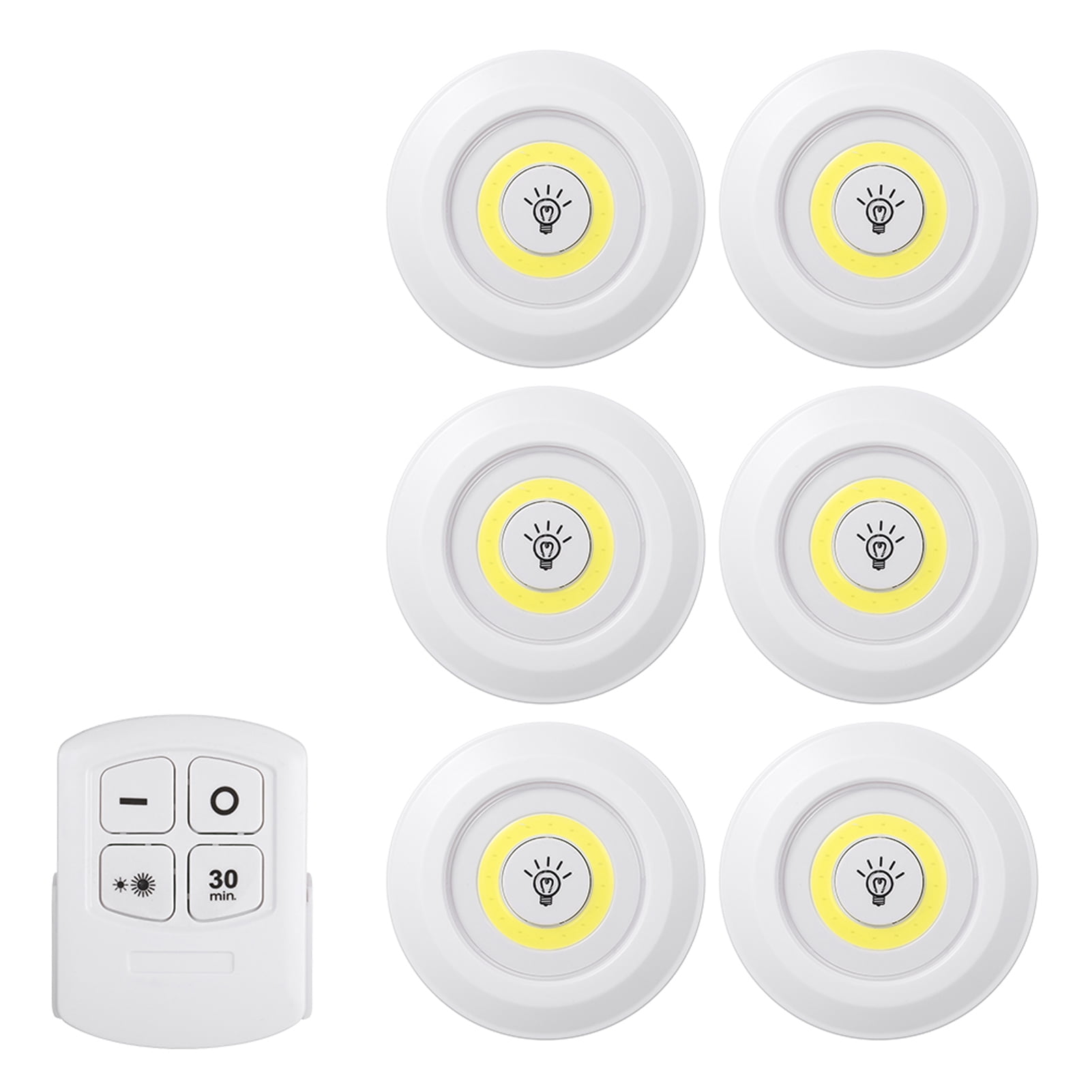 4.5v 1W COB LED Puck Light 6 Pack with Remote Controller Brightness ...