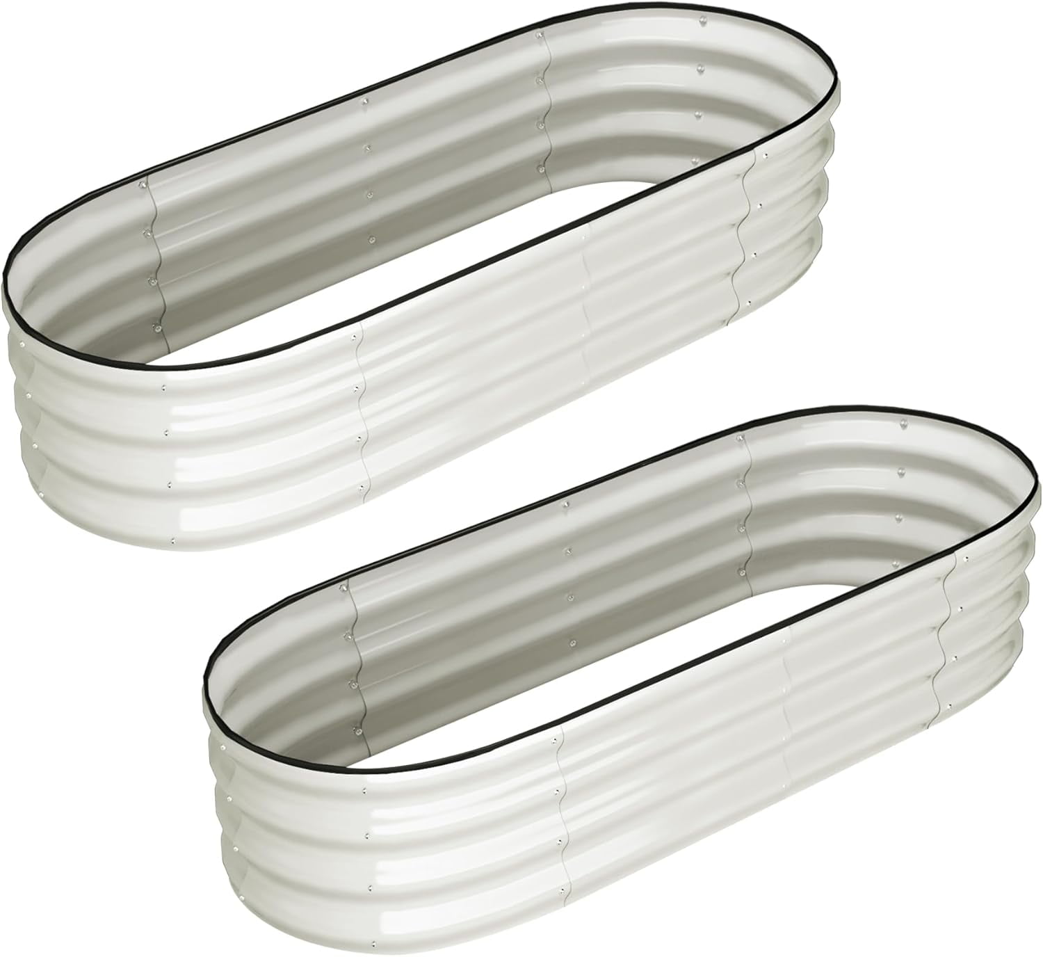 4.5x2x2 FT Oval Raised Garden Bed 2-Pack, White Galvanized Steel Raised ...