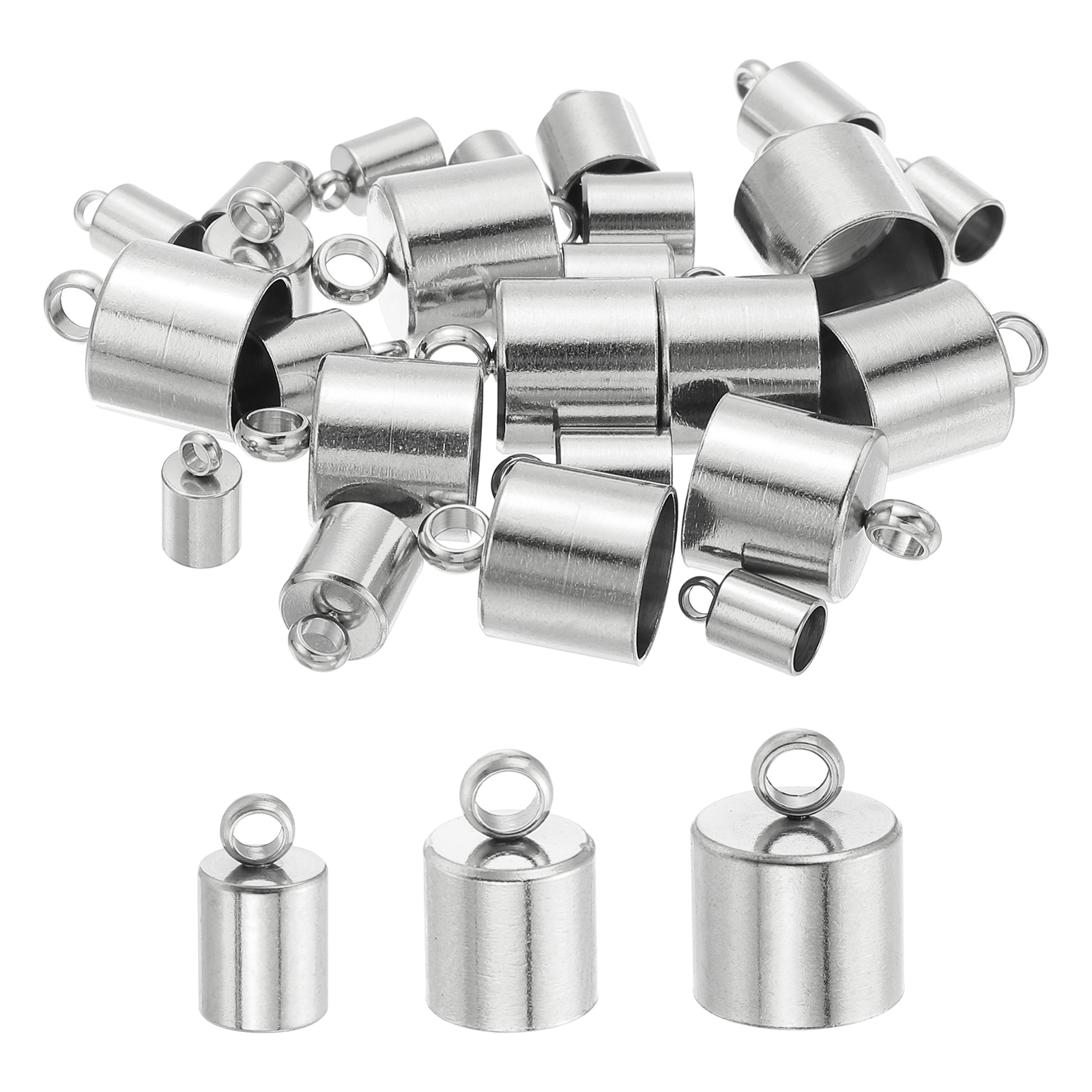 4/6/10mm ID Stainless Steel Cord End Caps, 30 Pack Barrel End Tips ...