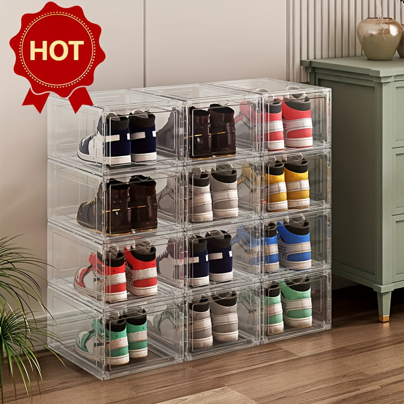 4/6/10pcs Shoebox Clear Plastic Stackable, Large Sneaker Storage Box ...