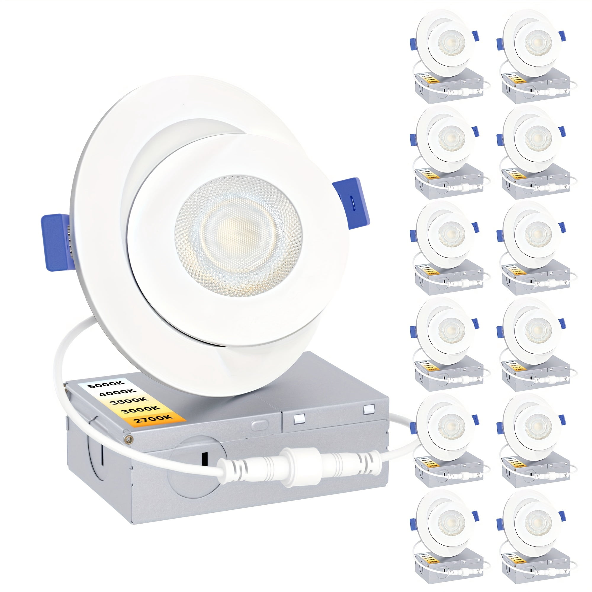 4/6/12 Pack 4-Inch Gimbal LED Recessed Light with Junction Box, 90 ...