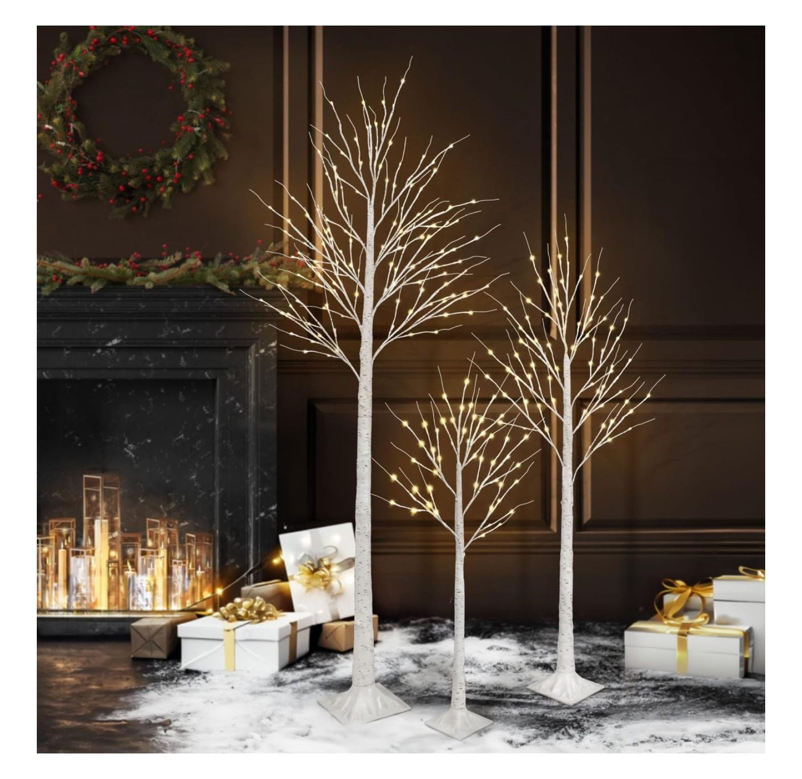 4/6/8 Feet, Premium Lighted Birch Trees Set w/ /72/132 LED Warm White ...