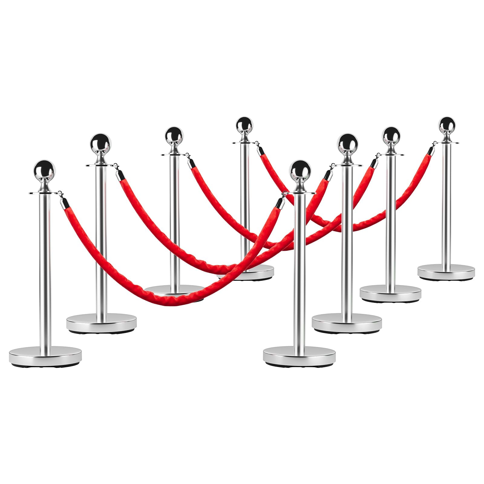 4/6/8 Pcs Stainless Steel Stanchion Post Queue, 5 ft Velvet Carpet ...