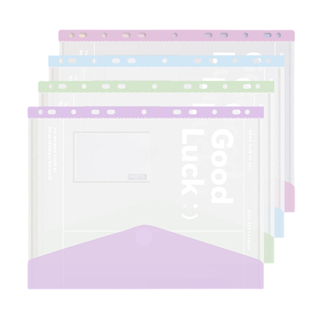 4/6/8Pcs Punched Pockets Clear File Wallet Button Closure File Envelope ...