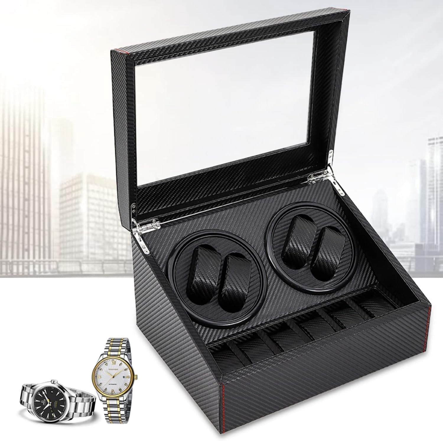 4+6 Automatic Rotation Watch Winder Carbon Fiber Watch Display Box ...